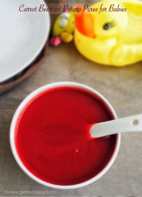 Introduce Beetroot Nutrition to Baby: Carrot Beetroot Potato Puree Recipe